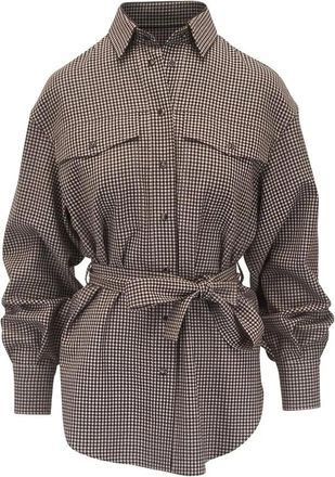 Brunello Cucinelli Femme, Blouses et Chemises, Brun, Taille: 40 FR Gingham Belted Shirt
