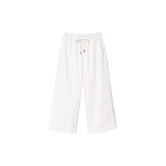 Twinset Femme, Pantalons, Blanc, Taille: 40 FR Pantalon Large Court Effet Cuir