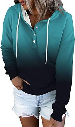 Generic Sweat-shirt &agrave; capuche batik pour femme - Imprim&eacute; Kawaii - Pull &agrave; capuche - D&eacute;grad&eacute; de couleurs - Veste &agrave; capuche - Bouton - Veste &agrave; capuche surdimensi