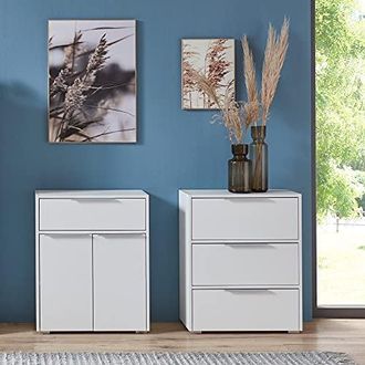 Trendteam Luca - Kommode - Weiß - 2 Badschränke mit Metallgriffen - (BxHxT) 61 x 76 x 28 cm - universell einsetzbare Aufbewahrungsschränke - insgesamt 4 Schubla