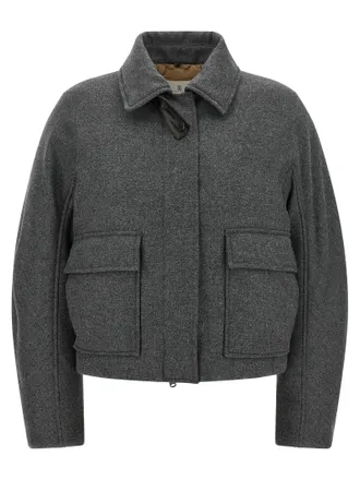 Brunello Cucinelli Shearling Collar Wool-Cashmere Jacket - Charcoal
