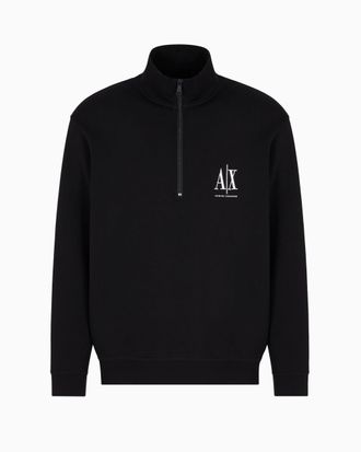 A|X Armani Exchange Herren Icon Project, Embroidered Logo, Front Zip Sweatshirt, Schwarz, S