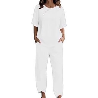 Generic Surv&ecirc;tement pour femme - Grande taille - Chemise &agrave; manches longues - Pantalon large assorti - Tenue de vacances 2 pi&egrave;ces - Surv&ecirc;tement pour femme - En