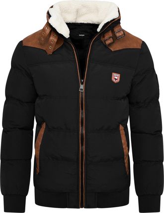 Behype. Herren Winterjacke mit abnehmbarem Kunstfell in Schaf-Optik Kurze Steppjacke warme Outdoorjacke Jacket Puffer-Jacke Piloten-Stil OR_1215-Black-XXL