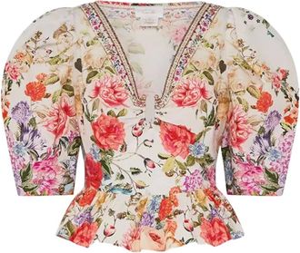 Camilla Femme, Blouses et Chemises, Blanc, Taille: 38 FR Haut &agrave; Manches Bouffantes Avec Ornementation