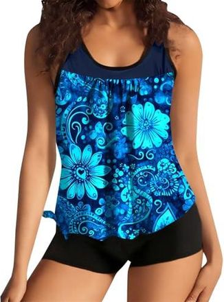 Generic Ensemble tankini imprim&eacute; conservateur pour femme - Maillot de bain fendu &agrave; motif floral avec coussinets de soutien-gorge int&eacute;gr&eacute;s et short boyshort, m