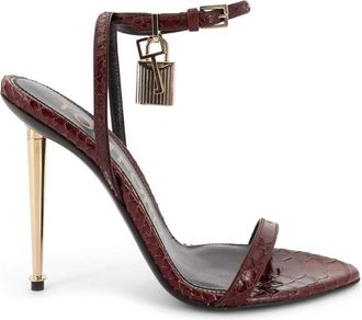 Tom Ford Femme, Chaussures, Rouge, Taille: 37 EU Sandale Nude Pointue &agrave; Talon Aiguille et Cadenas en Python Imprim&eacute; Semi-Brillant