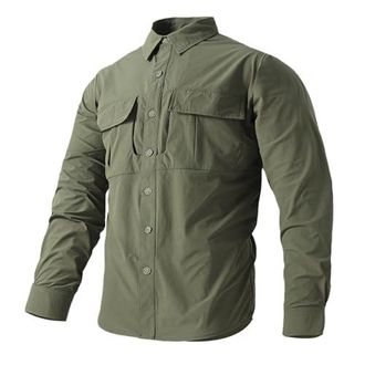 Generic Chemise tactique &agrave; manches longues boutonn&eacute;e pour homme Protection solaire Ext&eacute;rieur L&eacute;ger Chemise de travail boutonn&eacute;e, vert militaire, 3XL
