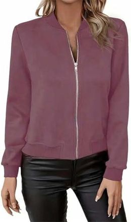 Generic Veste en cuir pour femme - Manches longues - Fermeture &eacute;clair - Poche lat&eacute;rale - D&eacute;contract&eacute; - Manteau en cuir pour femme - Veste de surv&ecirc;tement &agrave; fer