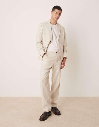 Selected Malik - Pantalon standard en lin mélangé - Crème-Blanc