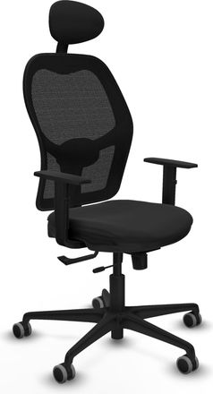 Piqueras y Crespo B&uuml;rostuhl aus schwarzem Kunstleder, mit 1D-Armen, h&ouml;henverstellbare Lendenwirbelst&uuml;tze und festes Kopfteil, ausgestattet mit Syncro/Traslack und injiz