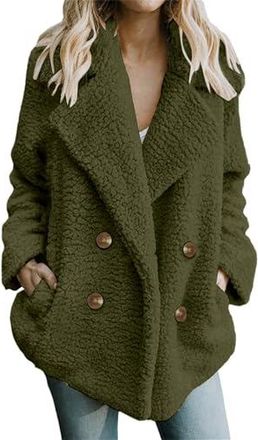 Generic Veste polaire Sherpa pour femme, manteau en peluche, cardigan à manches longues à revers double face en polaire de couleur unie, vêtement dextérieur p