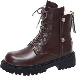 Generic Bottines dhiver chaudes pour femme - Élégantes - Couleur unie - Talon bas plat - Doublure en polaire - Confortables - Classiques - À lacets - Pour la 