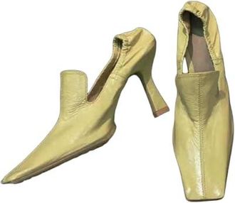 Generic YUJIEBB Escarpins &agrave; T&ecirc;te Carr&eacute;e Femme Blanc Talons Hauts Stiletto Retro Chaussures Sorci&egrave;re, Talon jaune de 9 cm, 36.5 EU