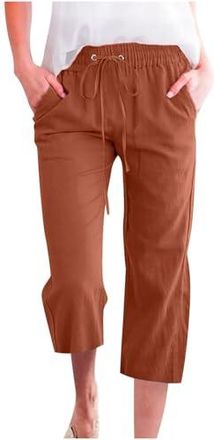 Generic Pantalon &agrave; jambe droite tendance pour le printemps et l&eacute;t&eacute;, pantalon en lin pour femme, pantalon d&eacute;contract&eacute; ample &agrave; jambe large pour la plage, les vo