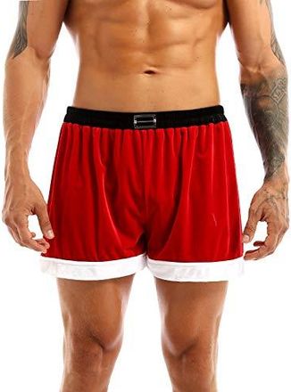 TiaoBug Boxer Noël Homme Short Père Noël Slip Caleçon Flanelle Rouge sous-vêtement Bas de Pyjama Cosplay Costume de Père Noël Déguisement Santa M-XXL Rouge XX