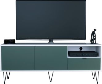 Vladon TV-Board Marino, Lowboard mit 2 Türen und 1 Schublade Fjord Grün, Made in Germany, Korpus Weiß matt (152,5 x 60,5 x 37 cm)