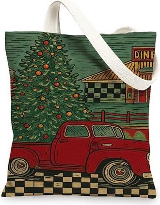 Generic Sacs fourre-tout vintage en toile avec motif de pick-up rétro, sacs de courses réutilisables, légers et lavables à bandoulière pour voyage, épicerie, 