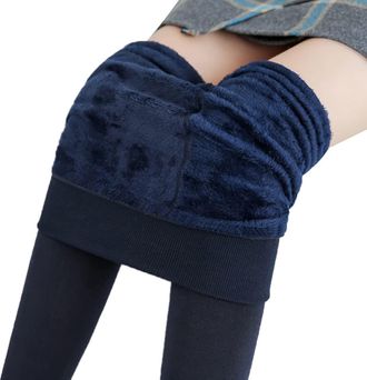 Minetom Damen Warme Schlanke Hose Frauen Winter Jogginghose Fleece Gefütterte Leggings Hohe Taille Stretch Hose Strumpfhose Thermoleggins Z Blau XL