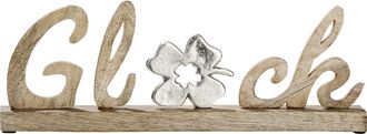 Gilde Moderner Schriftzug Aufsteller GLÜCK braun/silber auf Mangoholz 46x5x14 cm