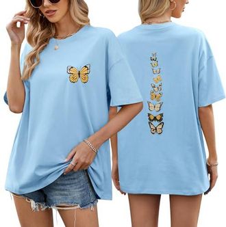 Heekpek Tee Shirt Femme Oversize T Shirts &agrave; Manches Courtes Coton Tr&egrave;s Large Col Rond Haut L&acirc;ches Top Grande Taille T-Shirt, Bleu, XXL