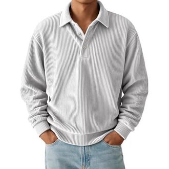 Generic Chandails en velours c&ocirc;tel&eacute; pour homme Printemps Automne Mode Loose Down Polo Shirts Casual Pullover T-Shirt Col V Sport Couche de Base Tops, blanc, X