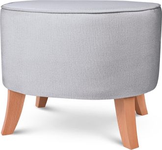 MG Design Ovaler Samt-Hocker 52 x 62 cm in Grau mit Holzbeinen - Gepolsterter Fu&szlig;hocker f&uuml;r Wohnzimmer oder Schlafzimmer