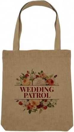 Fabulous Sac Shopping Tote Bag Aspect Lin - Wedding Patrol Mariage Mari&eacute;e Bouquet Fleurs - Sac de Courses Toile Epaisse 360g Beige Naturel Cabas Port&eacute; Epaule S