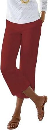 Generic Pantacourt pour femme | Pantalon en coton et lin de couleur unie - Pantalon ample - Pantalon court tendance - Pantalon de marche en plein air - Pantal