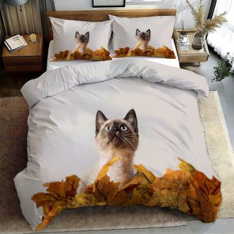 Generic Bettw&auml;sche 220x240 Charmant Bettbezug 220x240 Siamkatze Bettbezug mit 2 Kissenbez&uuml;ge 80x80cm, Bettw&auml;sche-Sets Microfaser mit Rei&szlig;verschluss b120