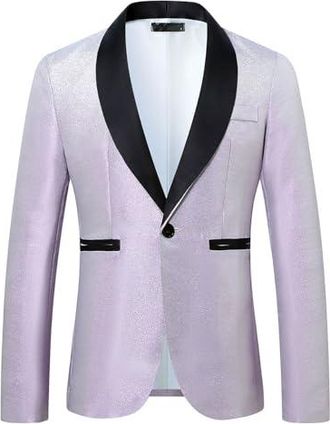 Generic Veste de smoking brillante pour homme - Coupe ajust&eacute;e - Avec col ch&acirc;le - 1 bouton - Blazer m&eacute;tallique - Veste de costume festive pour f&ecirc;te, mariage, s