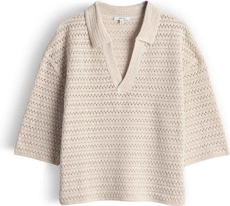 OPUS Sweatshirt Sweatshirt aus Sweatware mit H&auml;keloptik Lockerer Schnitt, Polokragen, verk&uuml;rzte L&auml;nge
