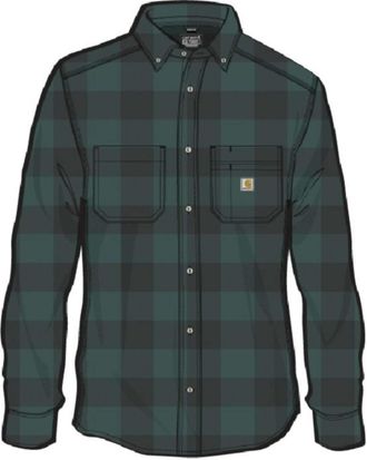 Carhartt Work in Progress Herren Workwear Relaxed Fit Midweight Flannel L/S Plaid Shirt,Slate Green, S