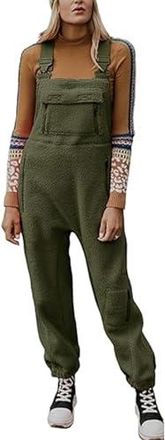 Generic Salopette chaude en polaire pour femme - Combinaison d&eacute;contract&eacute;e avec poches, Vert, XXL