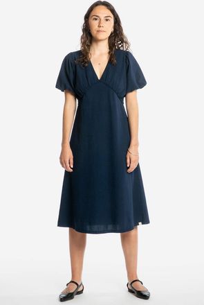 Matona Damen vegan Kleid V-Ausschnitt Navy