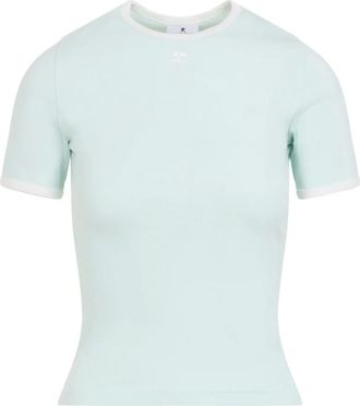 Courr&egrave;ges Femme, Tops, Bleu, Taille: 40 FR Signature T-Shirt