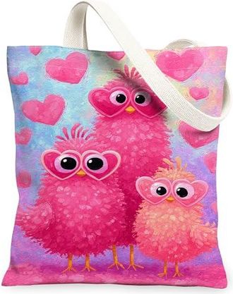 Generic Sacs fourre-tout en toile avec motif coeur et oiseaux de p&ecirc;che, r&eacute;utilisables, l&eacute;gers et lavables avec bandouli&egrave;re, p&ecirc;che, 13x15 Inch