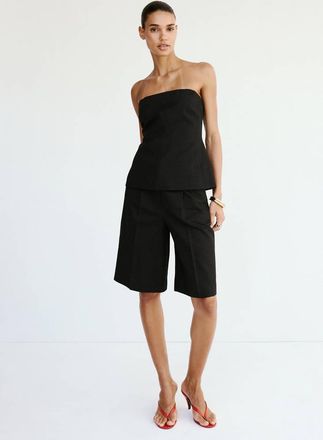 Mango Bermuda droit en lin noir - Femme - 34 - MANGO