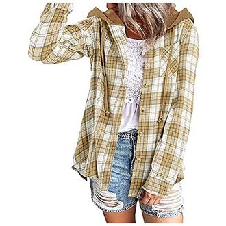 Generic Veste universitaire pour femme avec capuche, veste &agrave; carreaux, veste de surv&ecirc;tement &agrave; boutons, veste de b&ucirc;cheron, veste courte, manches longues, veste