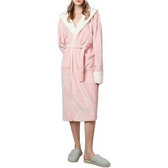 Generic Peignoir Femme Chaud Longue Manches Capuche Doux Color Block Ceinture Poches Tendance Maison Spa