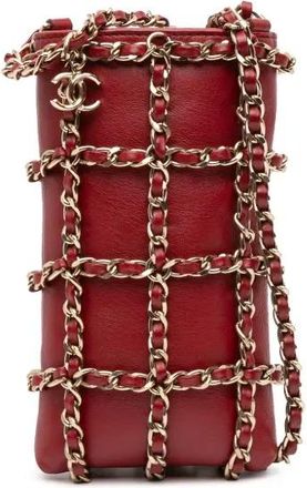 Chanel 2020 Tech Me Out Clutch aus Lammleder mit Kette - Rot