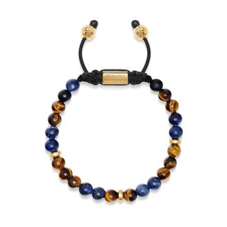 Nialaya Homme, Accessoires, Jaune, Taille: L Mens Beaded Bracelet with Dumortierite, Brown Tiger Eye and Gold