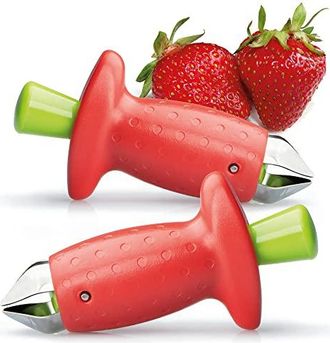 Com-Four 2x extracteur de tiges de fraises, extracteur de tiges pour fruits et l&eacute;gumes tendres, retrait facile des tiges, acier inoxydable 430 (02 pi&egrave;ces - arr