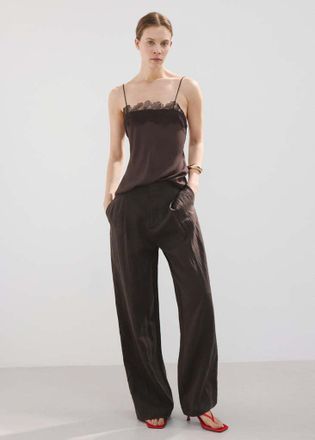 Mango Top liser&eacute; dentelle chocolat - Femme - XXL - MANGO