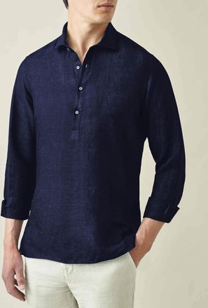 Luca Faloni Hemd Ravello in Mitternachtsblau aus Leinen für Herren