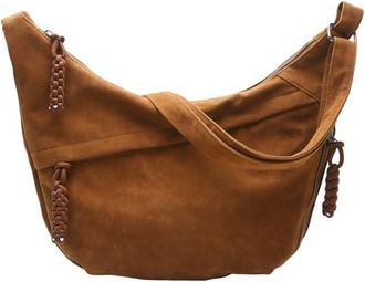 Generic Aukojoy Sac &agrave; bandouli&egrave;re r&eacute;tro en su&eacute;dine pour femme, sac &agrave; bandouli&egrave;re, sac &agrave; main pour femme, travail, voyage, trajet, marron, 15.75x1.97x9.45Zoll