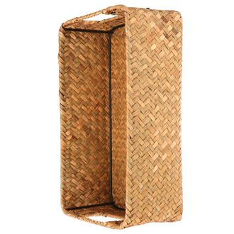 Holibanna Retro Aufbewahrungskorb Rechteckig Aus Handgewebtem Seetang Haushalts Organizer Mit Griff Gelb Kleinigkeiten Organizer F&uuml;r K&uuml;che Schreibtisch Und Klei