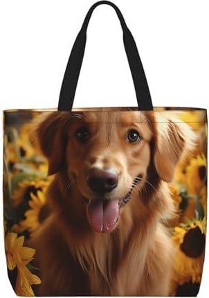 Generic Golden Retriever Tournesols Sac Fourre Tout Grand Sacs R&eacute;utilisable Sac &Agrave; Bandouli&egrave;re Pour Travail Shopping Quotidienne