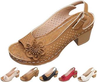 Generic Sandales &agrave; talon carr&eacute; avec boucle pour femme, bout ouvert et bride arri&egrave;re, sandales &agrave; talons bas et &eacute;pais, marron, 40.5 EU