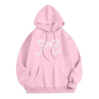 Generic Sweat &agrave; capuche pour femme avec noeud rose et cordon de serrage avec poche, v&ecirc;tements mignons Y2K pour adolescentes, Z01-rose., S